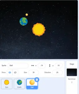 Coding with kids – Sun, Earth and Moon orbit simulator in Scratch ...